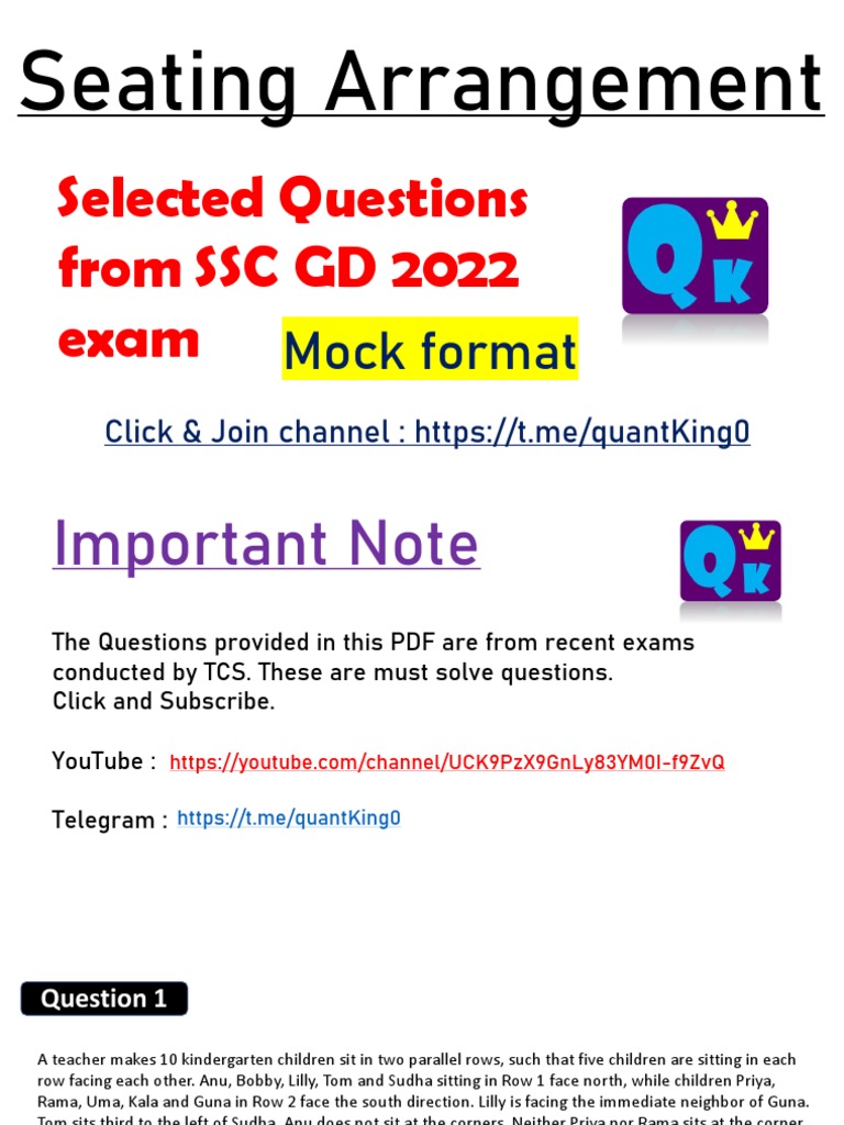 Seating Arrangement SSC GD 2022 Mock Format | PDF