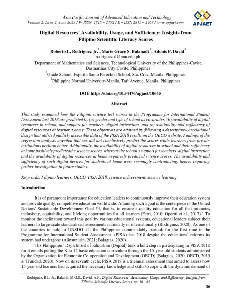 Digital Resources' Availability, Usage, and Sufficiency Insights From ...