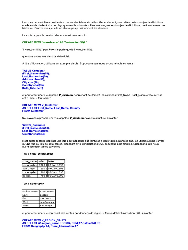 Les Vues Interbase | PDF