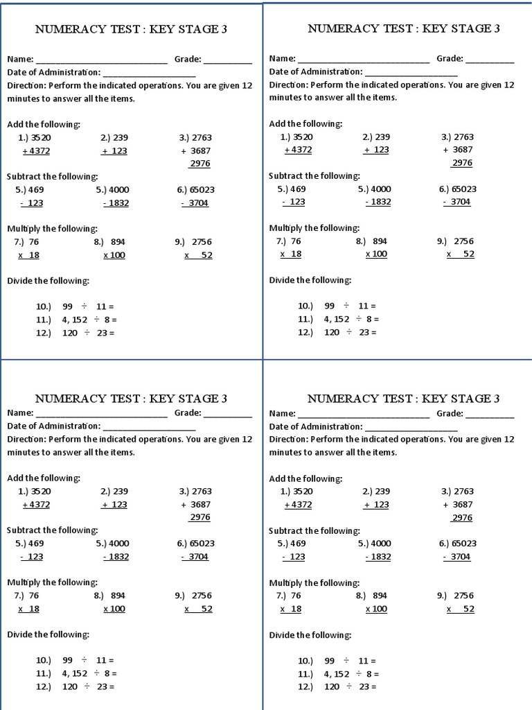 Numeracy test Questionnaire | PDF