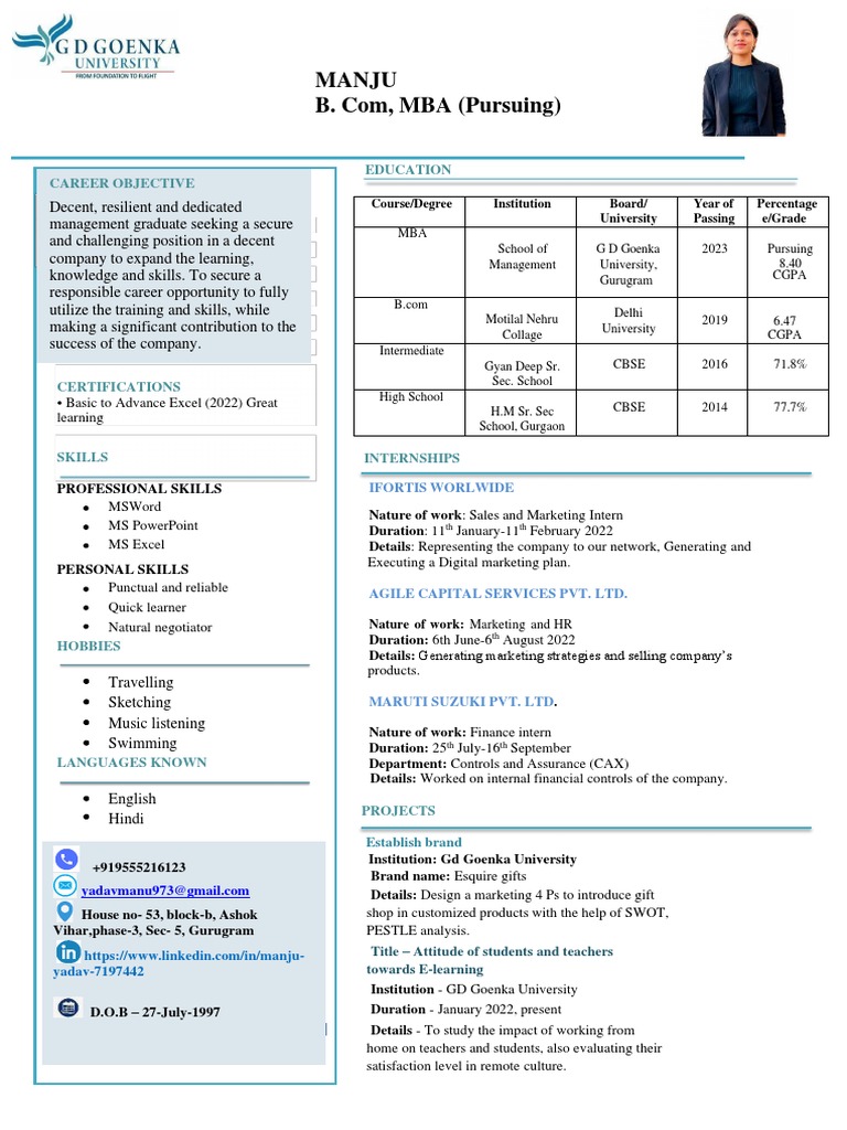 MANJU RESUME... Updated - Manju | PDF | Business | Cognition