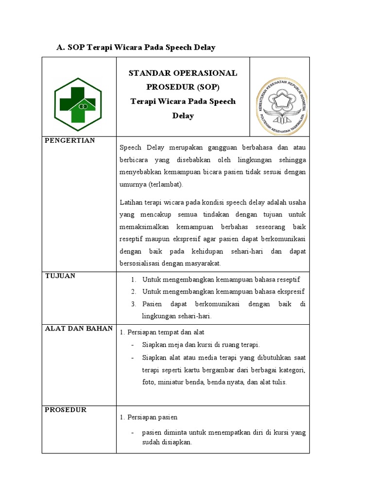 SOP Terapi Wicar Speech Delay | PDF