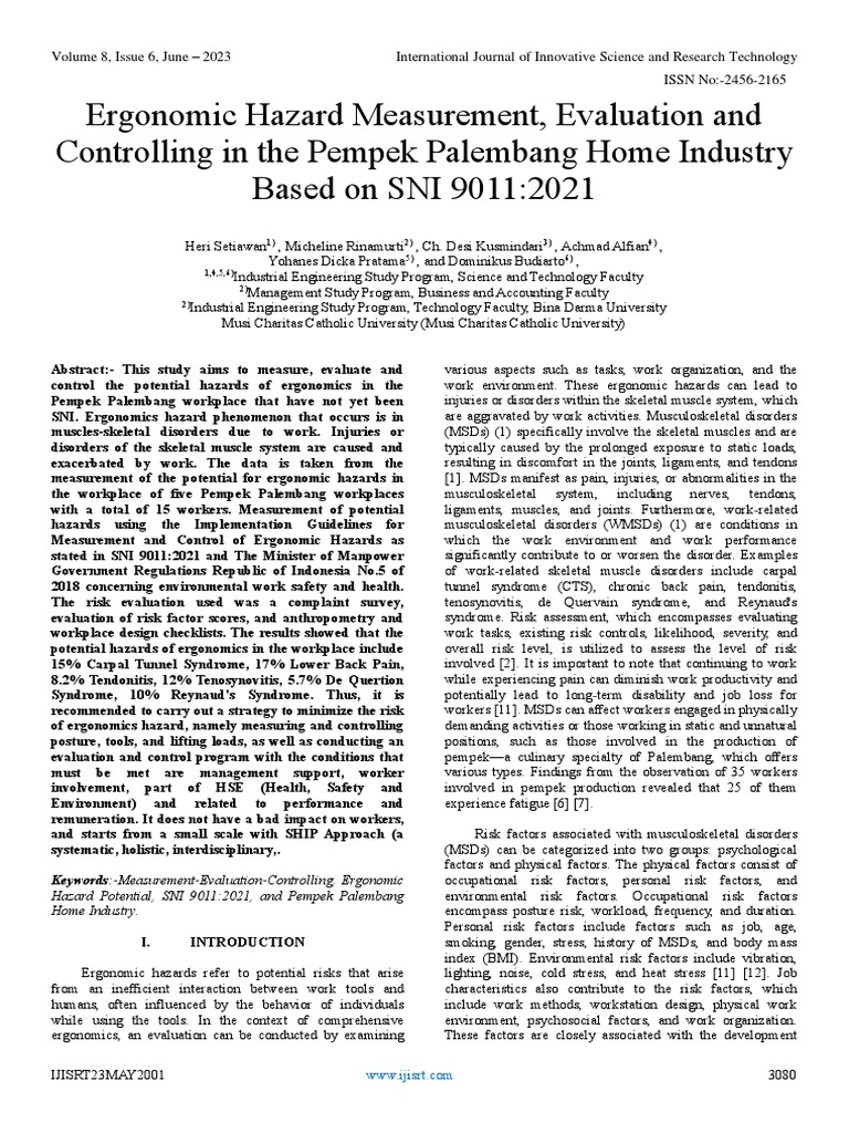 Ergonomic Hazard Measurement, Evaluation and Controlling in The Pempek ...