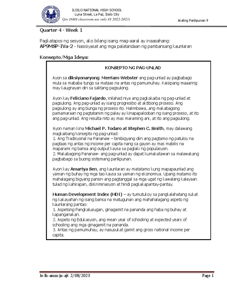 Quarter 4 - Week 1 Ap9Msp-Iva-2 - Konsepto/Mga Ideya:: Nasisiyasat Ang Mga Palatandaan NG ...
