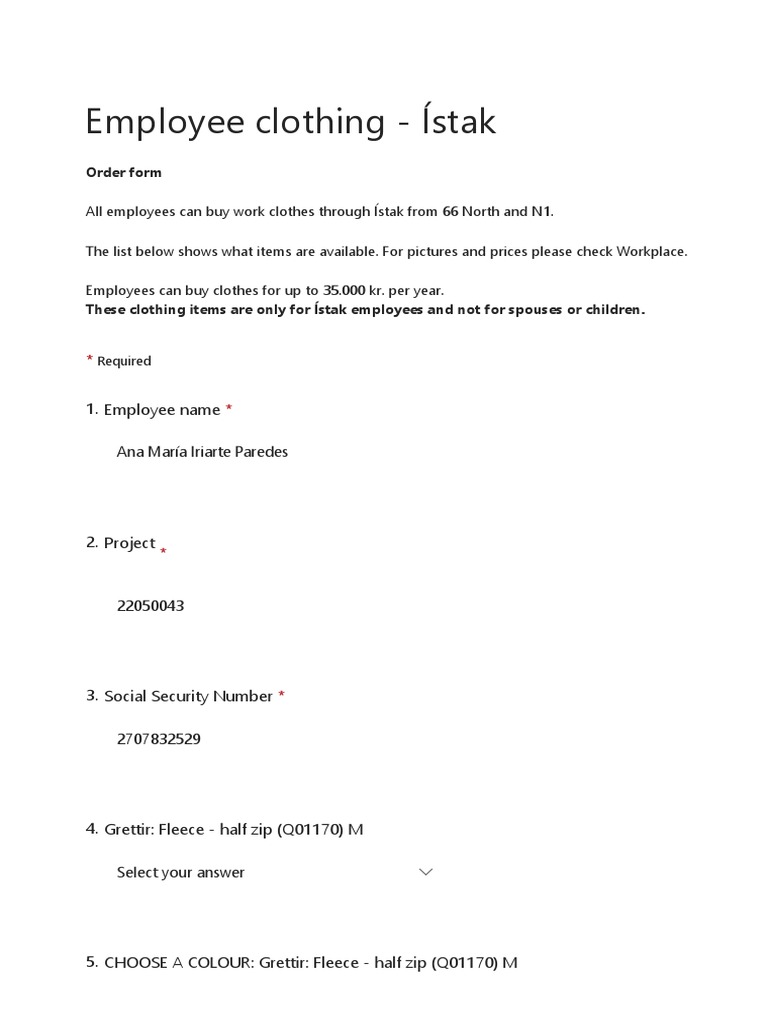 Ístak Employee Clothing Order Form | PDF | T Shirt | Clothing
