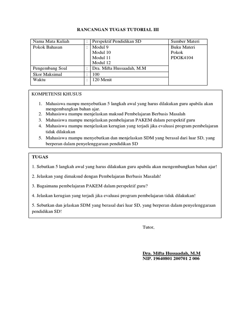 Soal Tugas 3 Perspektif Pendidikan SD | PDF | Sains & Matematika