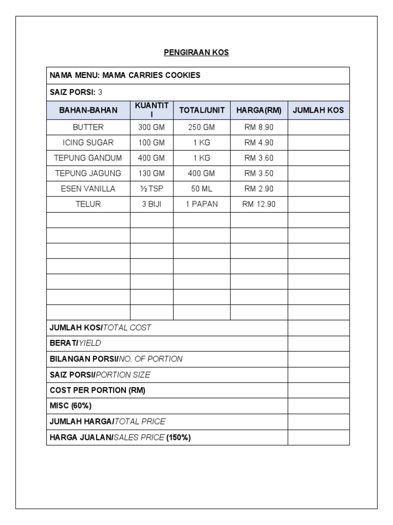 Soalan Costing | PDF | Desserts | Foods