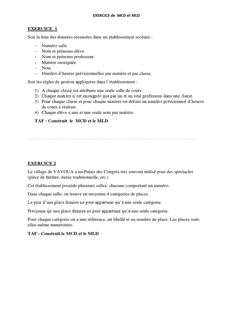 Exercice MCD | PDF