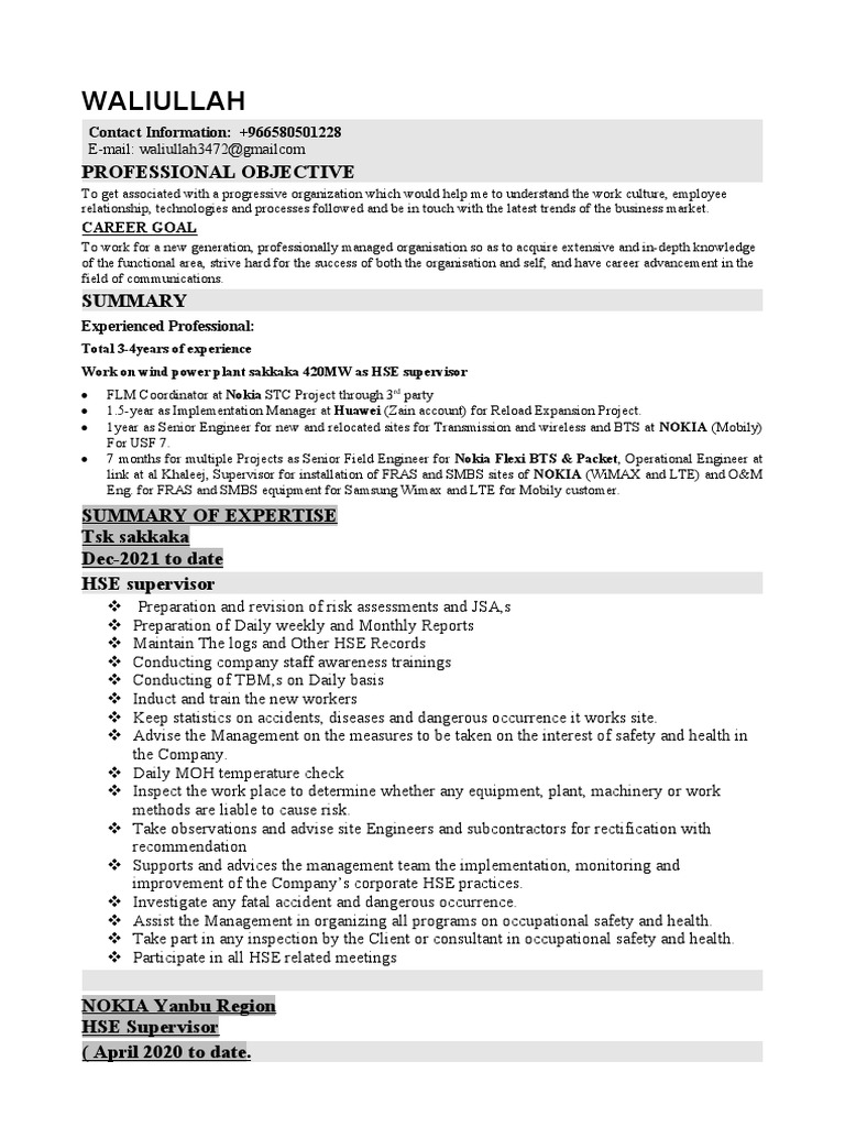 Wali Ullah Safety | PDF | Occupational Safety And Health | Wi Max