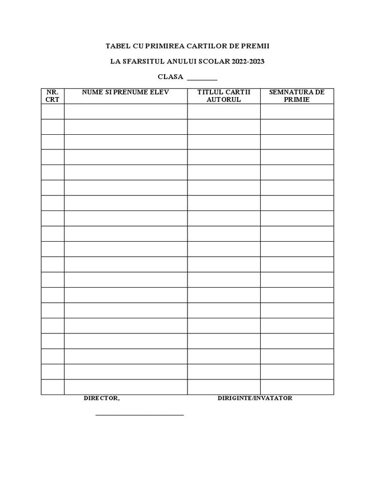 Tabel Primire Carti Premii SF An Scolar 2022-2023 | PDF