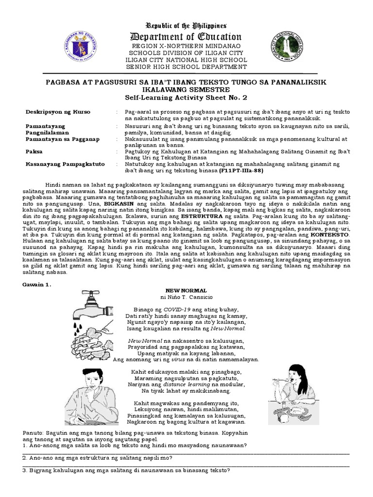Self-Learning Activity Sheet No. 2 | PDF Self-Learning Activity Sheet No. 2 | PDF
