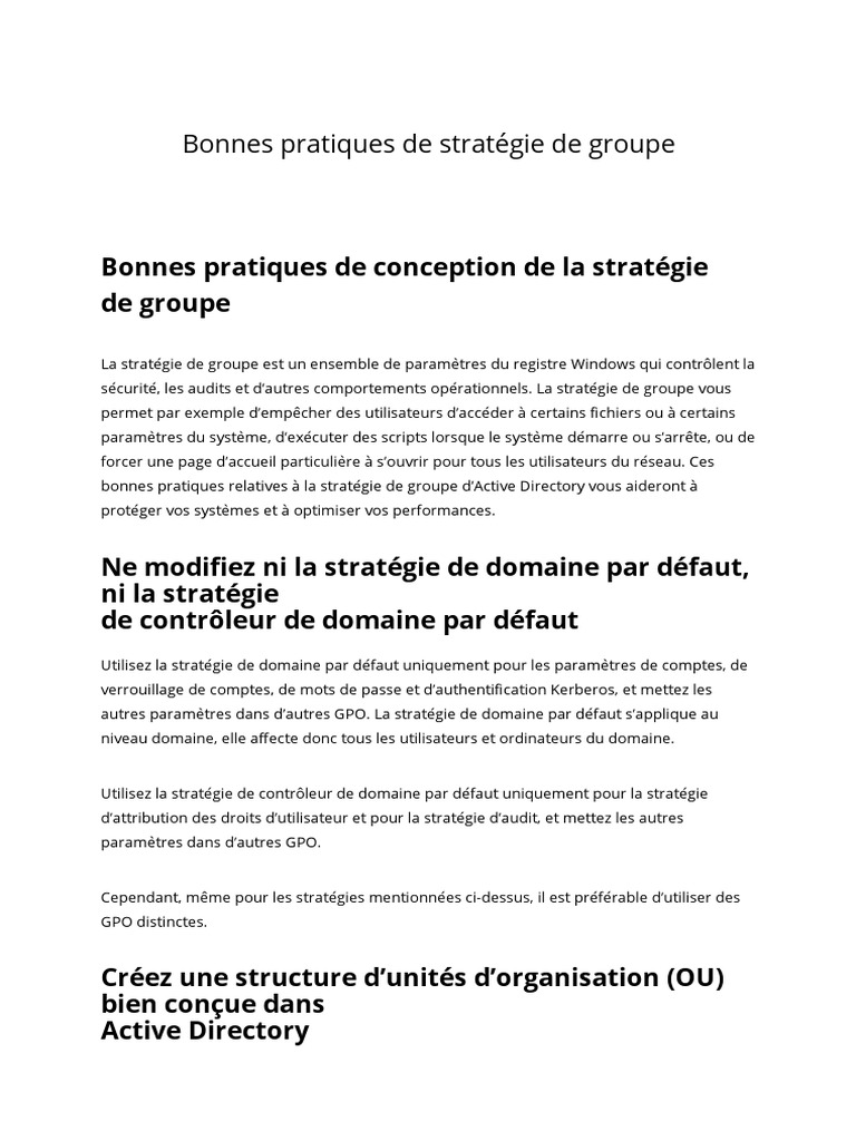Windows Server Gpo 4 Bonnes Pratiques De Stratégie De Groupe Pdf 9753