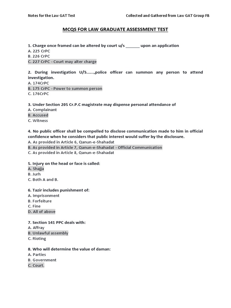 Law GAT Sample 4 | PDF | International Law | Judgment (Law)
