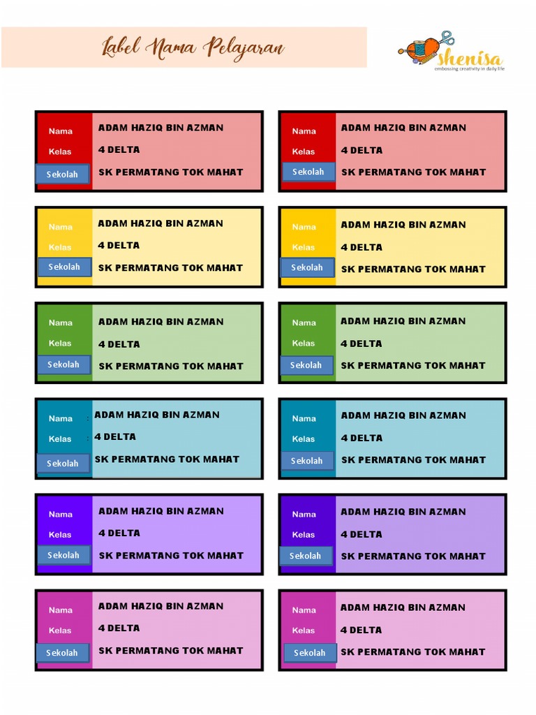 Template Label Nama Buku Pelajaran Colorful Editable Word | PDF