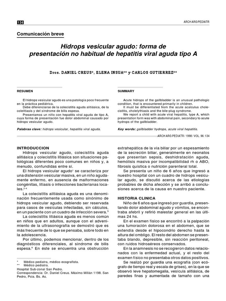 Hidrops Vesicular Agudo: Forma de Presentación No Habitual de Hepatitis ...