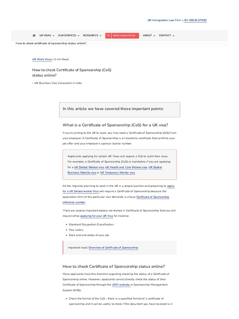 Check UK CoS Status Online Guide | PDF | Travel Visa | Employment