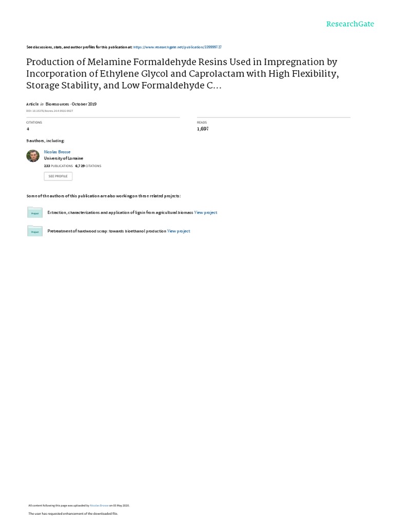 Production of Melamine Formaldehyde Resins Used in | PDF | Science ...