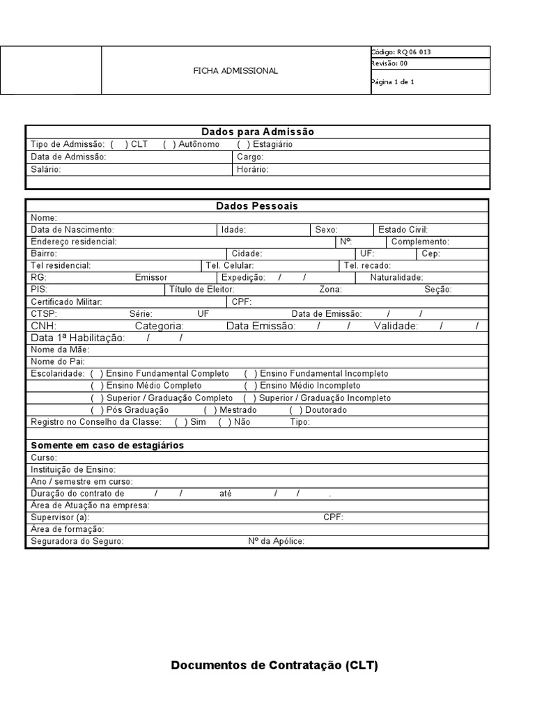 Modelo de Ficha Admissional | PDF