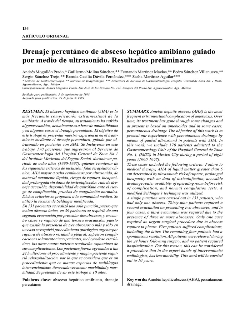 Drenaje Percutáneo de Absceso Hepático Amibiano Guiado Por Medio de ...