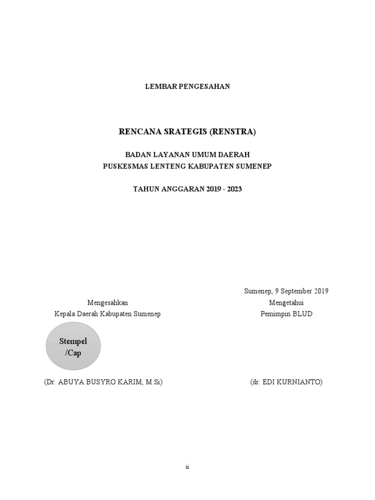 02 Lembar Pengesahan Renstra Fix | PDF