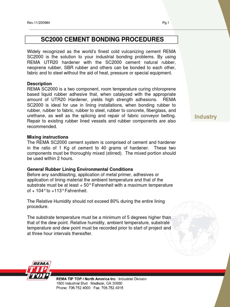 REMA TIP TOP SC2000 Cement Bonding Procedures Rev4 | PDF | Technology ...