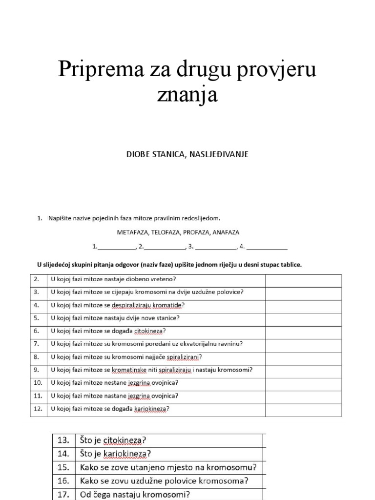 Pitanja Za Ponavljanje - Biologija | PDF