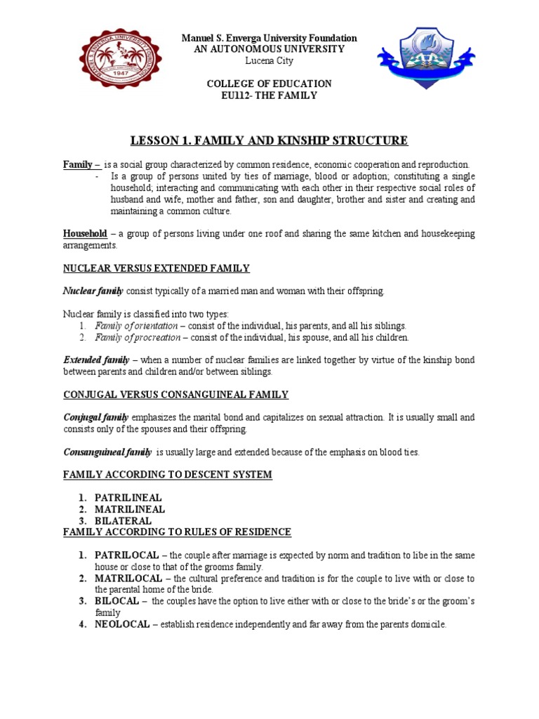 Lesson 1. Family and Kinship Structure | PDF