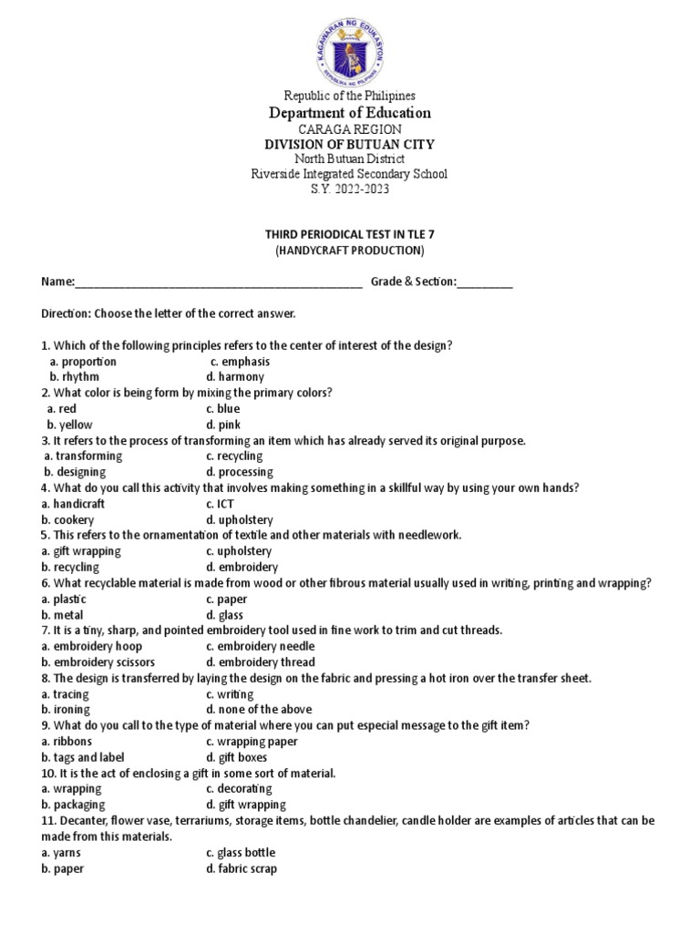 Tle 3rd Quarter Exam | PDF | Embroidery | Recycling