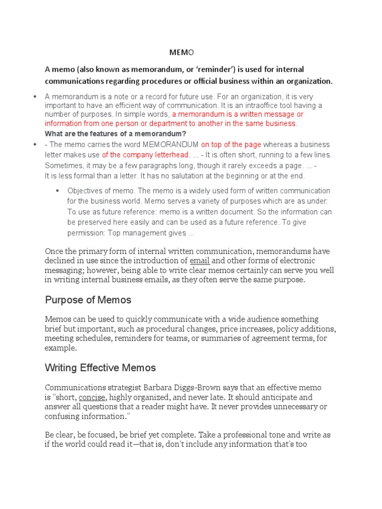 Memo Explained | PDF | Memorandum | Business