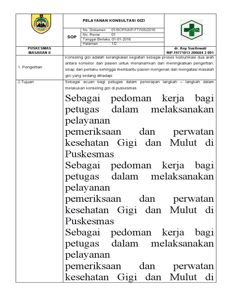 SOP Konsultasi Gizi | PDF