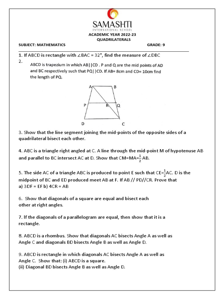 Quadrilaterals worksheet RWS Gr 9 | PDF