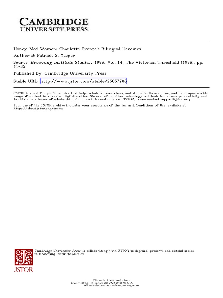 Honey-Mad Women Charlotte Brontë's Bilingual Heroines | PDF | Villette ...