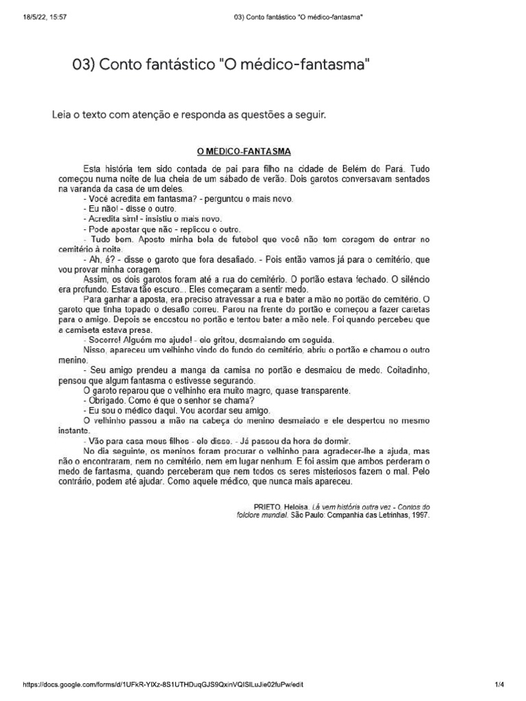 Conto Fantástico O Médico-Fantasma | PDF