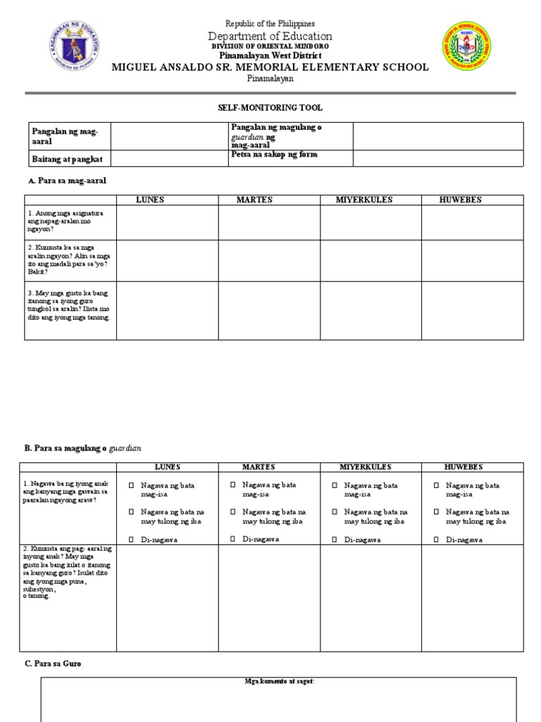 Self-Monitoring Tool | PDF