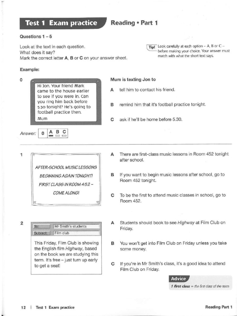 PET Practice Reading 1 | PDF