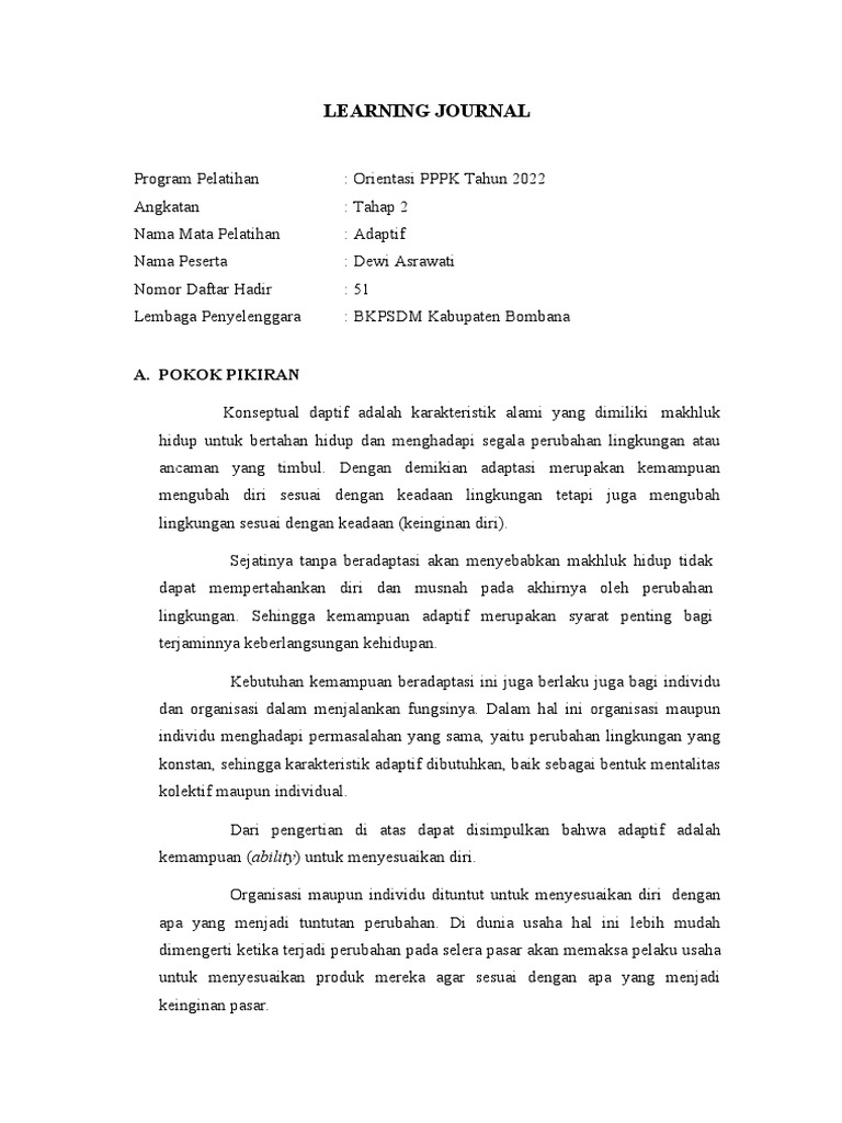 Learning Journal Adaptif | PDF