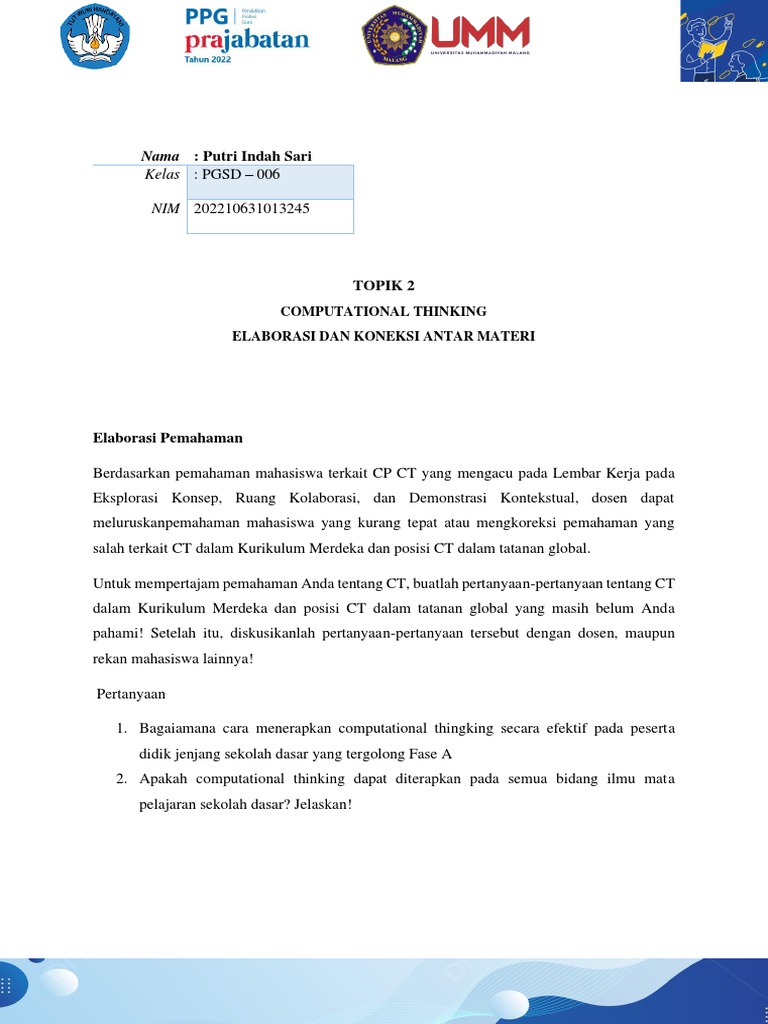 T2. CT-Elaborasi & Koneksi Antar Materi | PDF
