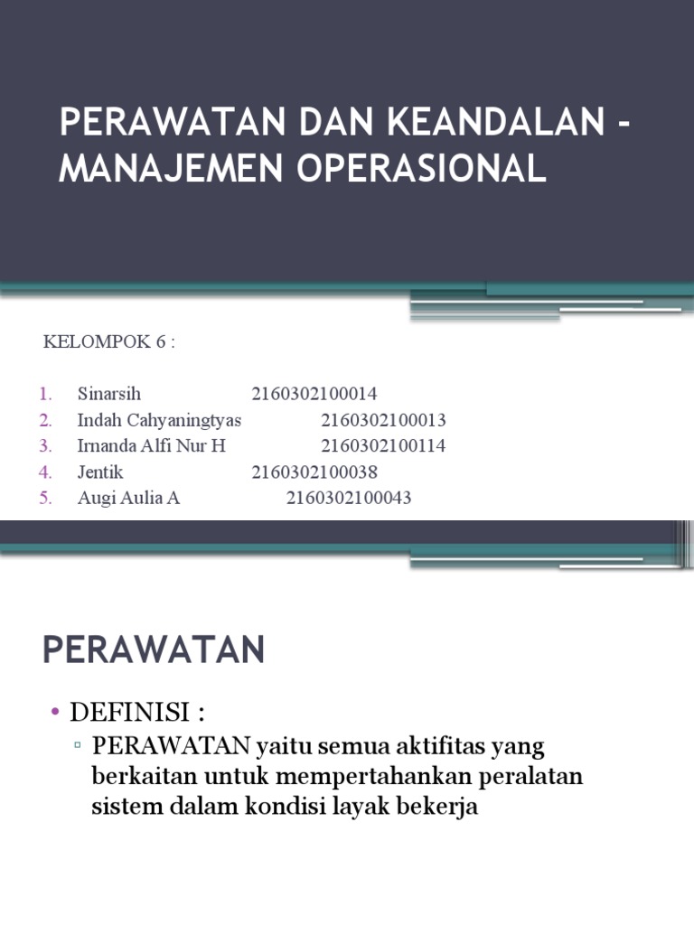 MO Perawatan Dan Kehandalan Kel 6 | PDF MO Perawatan Dan Kehandalan Kel 6 | PDF