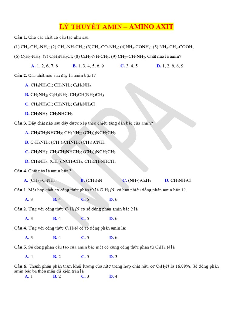 Lý Thuyết Amin - Amino Axit | PDF