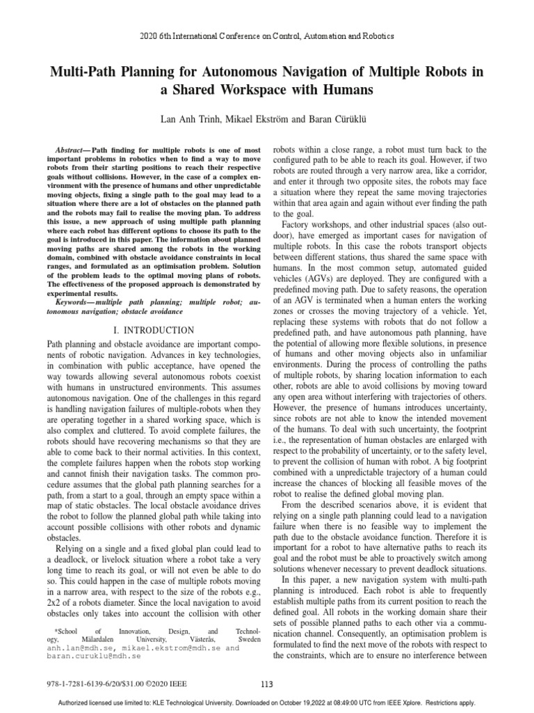 Multi Path Planning For Autonomous Navigation Of Multiple Robots In A Shared Workspace With