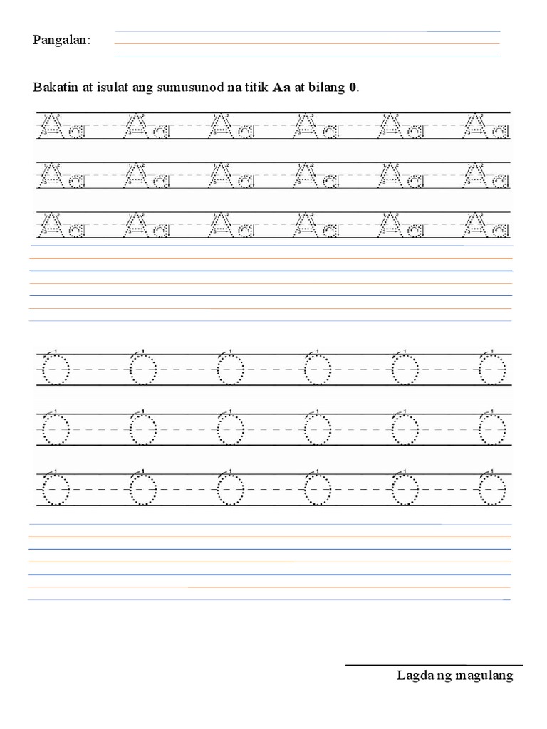 Pangalan: Bakatin at Isulat Ang Sumusunod Na Titik Aa at Bilang 0 | PDF