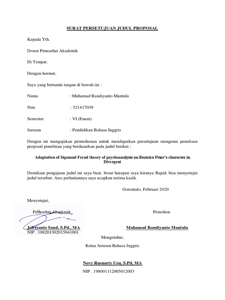 SURAT PERSETUJUAN JUDUL PROPOSAL - Randy | PDF