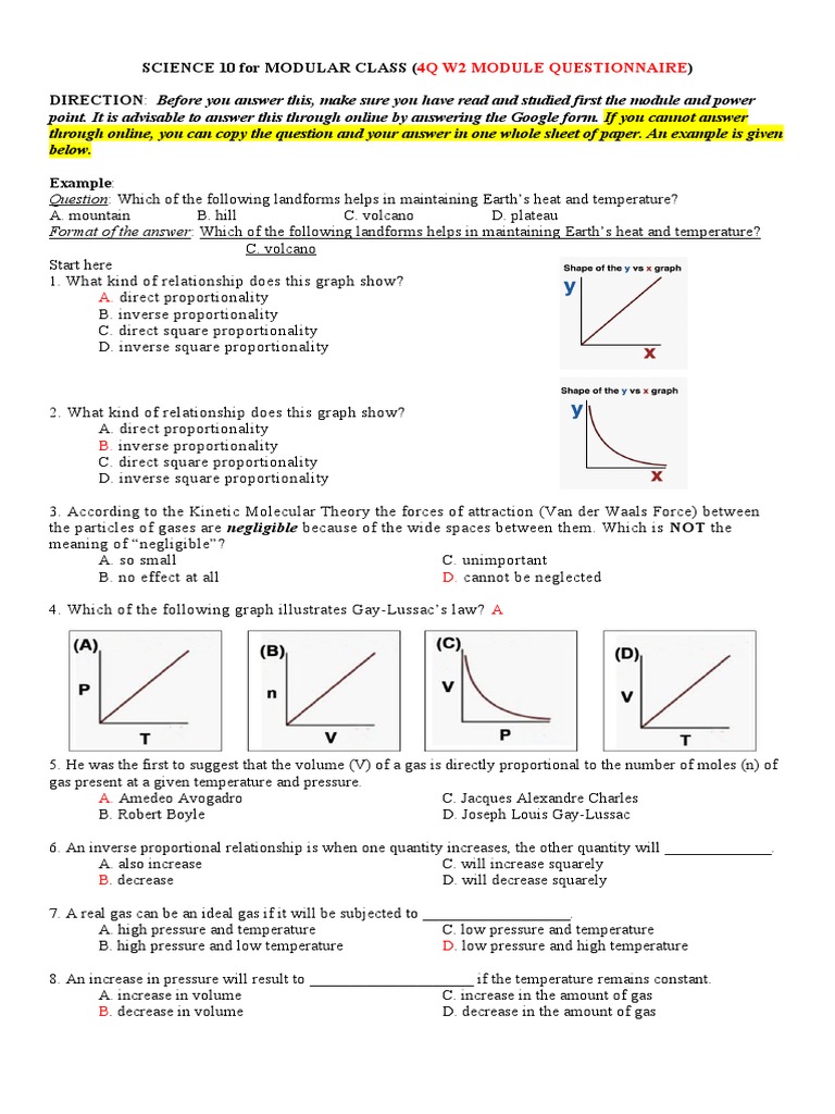 4Q W2 MODULAR QUESTIONNAIRE With ANSWER KEYS | PDF | Gases | Physical ...