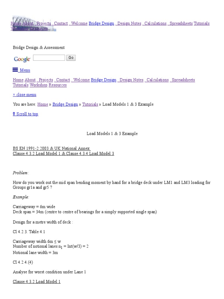 Eurocode Bridge Loading Example For LM1, LM3 and Groups of Traffic ...