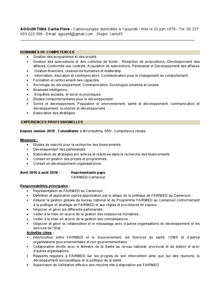 CV Agoum Flore - 29apr2020 | PDF