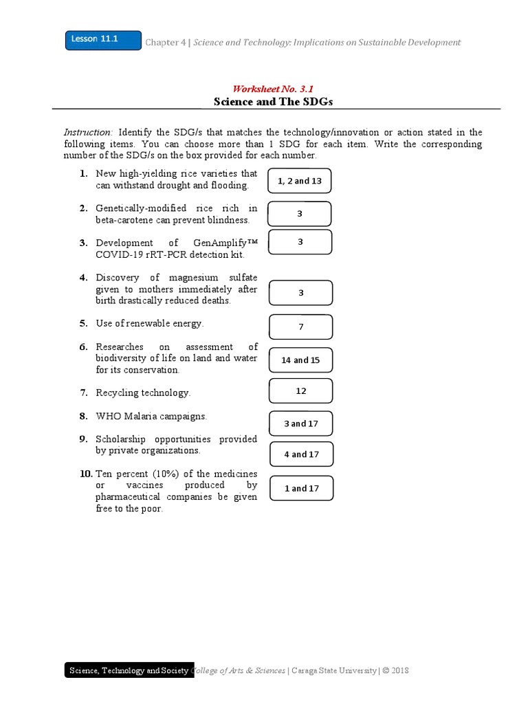 Activity Sheets For SDGs | PDF