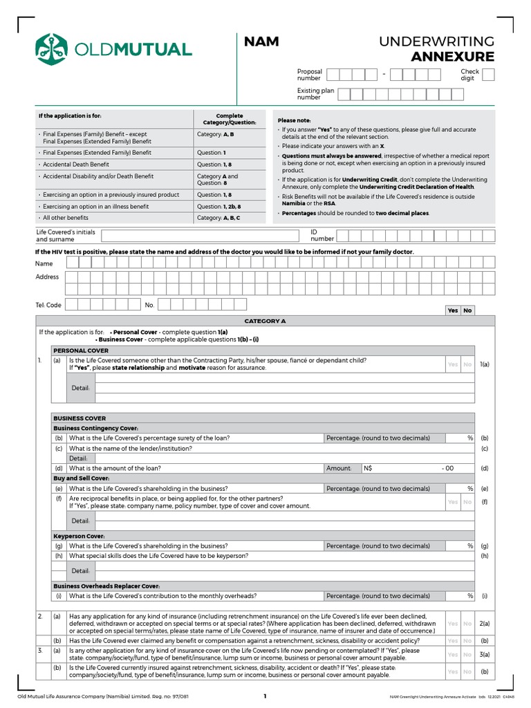 Underwriting Annexure NAM | PDF | Insurance | Life Insurance