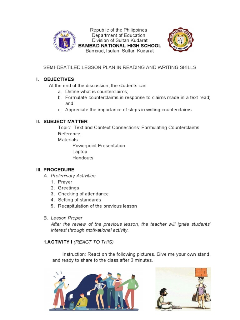 2 Lesson Plan in Counterclaim | PDF | Lesson Plan | Argument