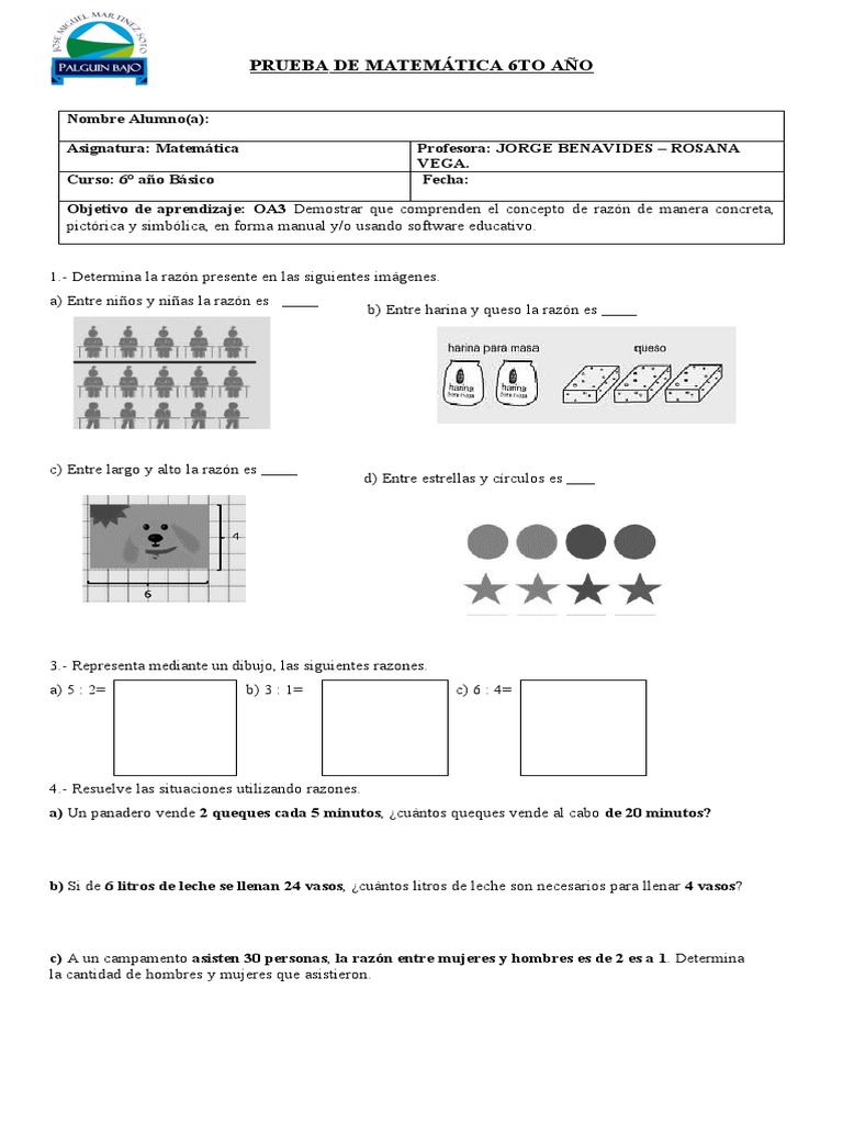 Prueba de Razones y Porcentajes 6° Básico | PDF