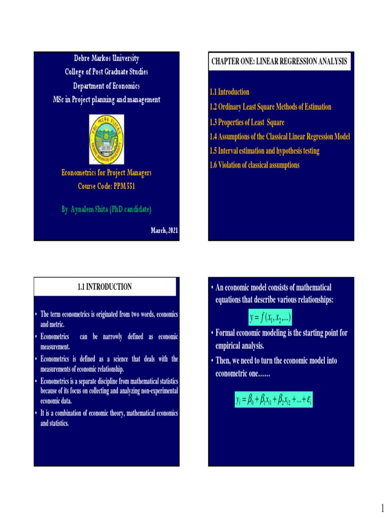 Chapter One Part 1 | PDF | Regression Analysis | Econometrics